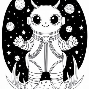 Cute Space Creature Coloring Pages for Adults, Printable Space Creature ...