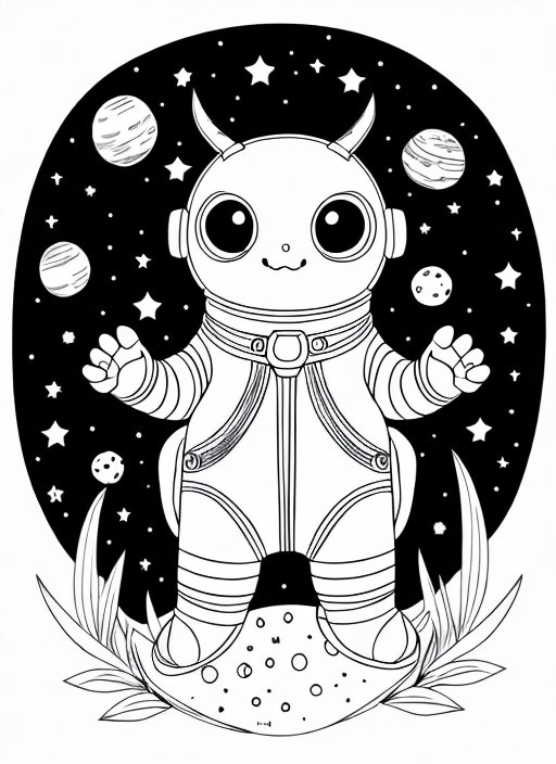 Cute Space Creature Coloring Pages for Adults, Printable Space Creature ...