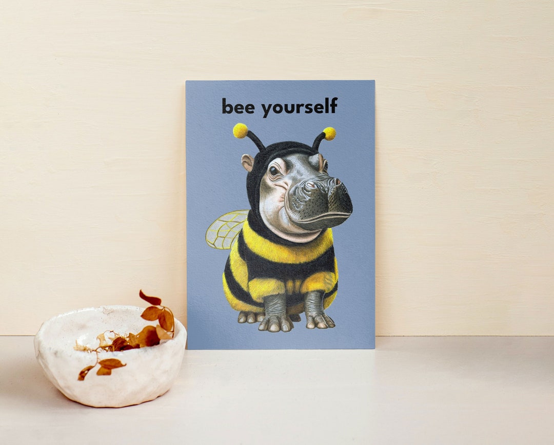 Postcard bee Yourself Card be Yourself Postcard Hippo Card Bee Postcard ...