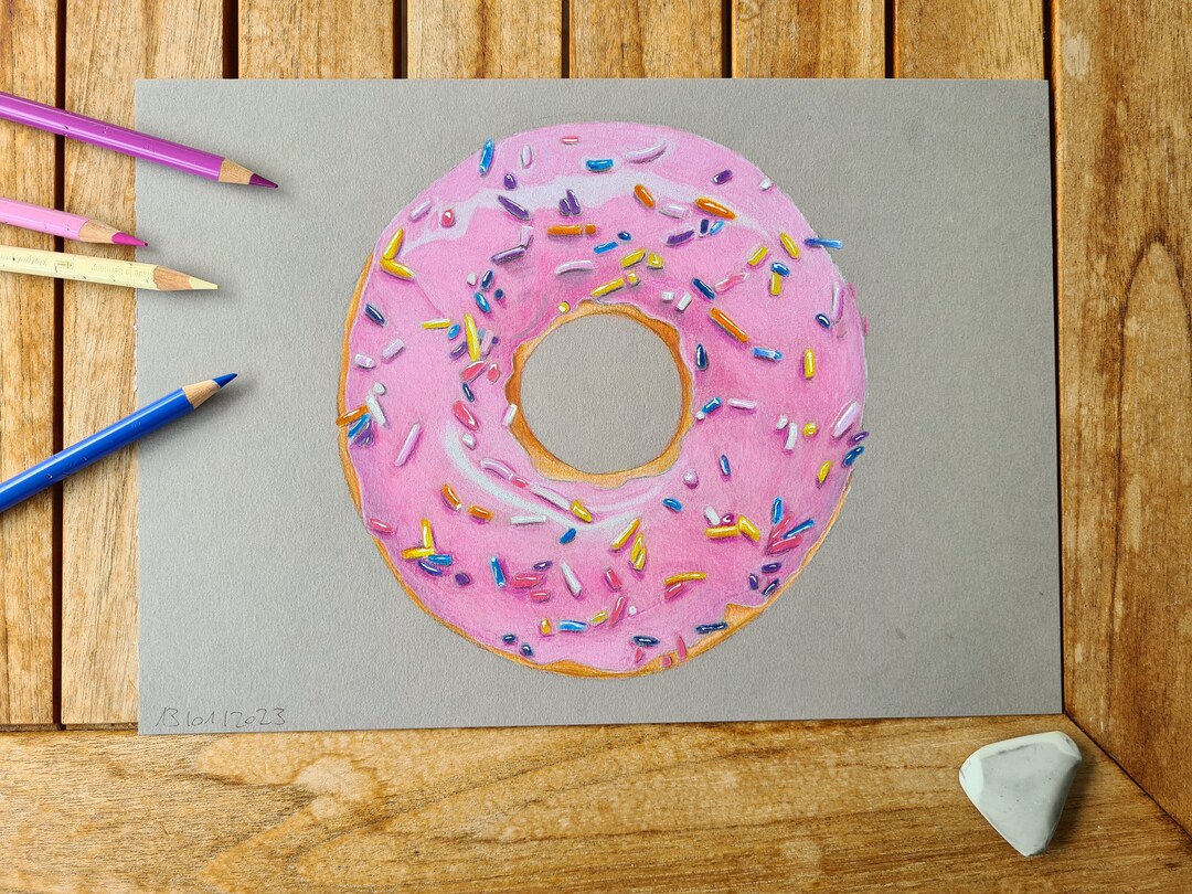 Original Colored Pencil Drawing Donut - Etsy Australia