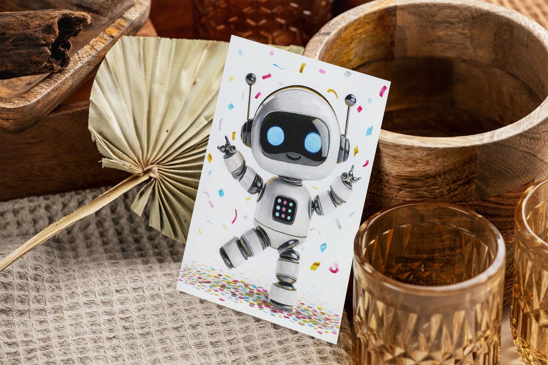 Postcard Robot Confetti, Card Party, Dancing, Invitation Celebration, Post Card Robot Confetti ...