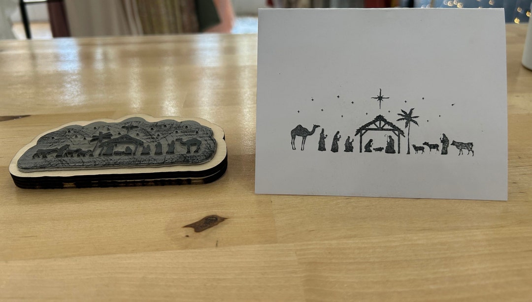 Christmas Nativity Scene - Rubber Stamp - Laser Engraved - Large - Etsy