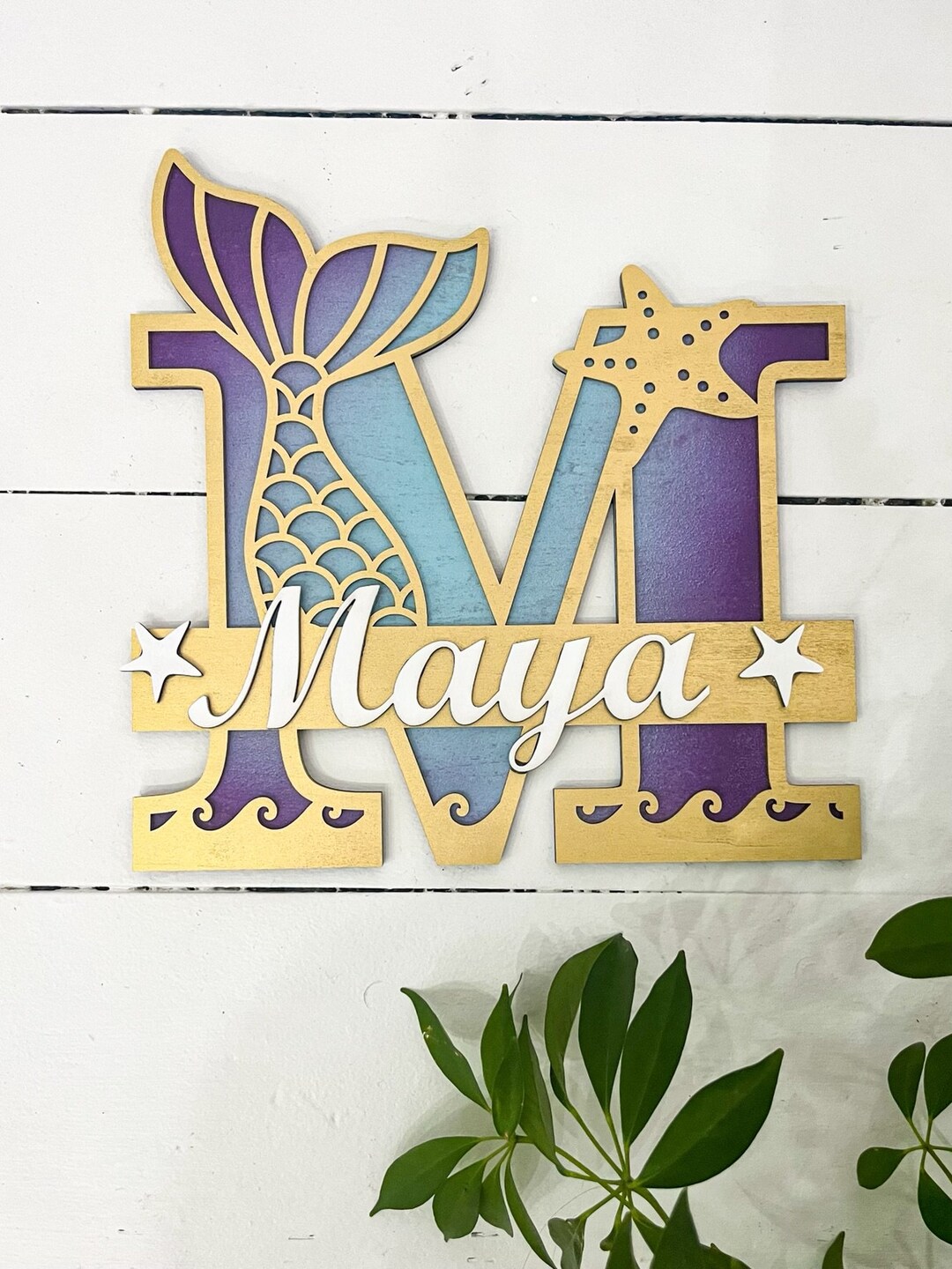 Personalized Mermaid Room Sign,laser Cut and Painted Mermaid Letter ...