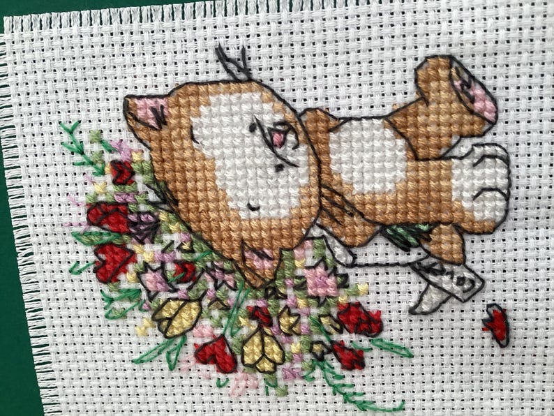 Kiri the Cat With Flowers Cross Stitch Card With Envelope for Any ...