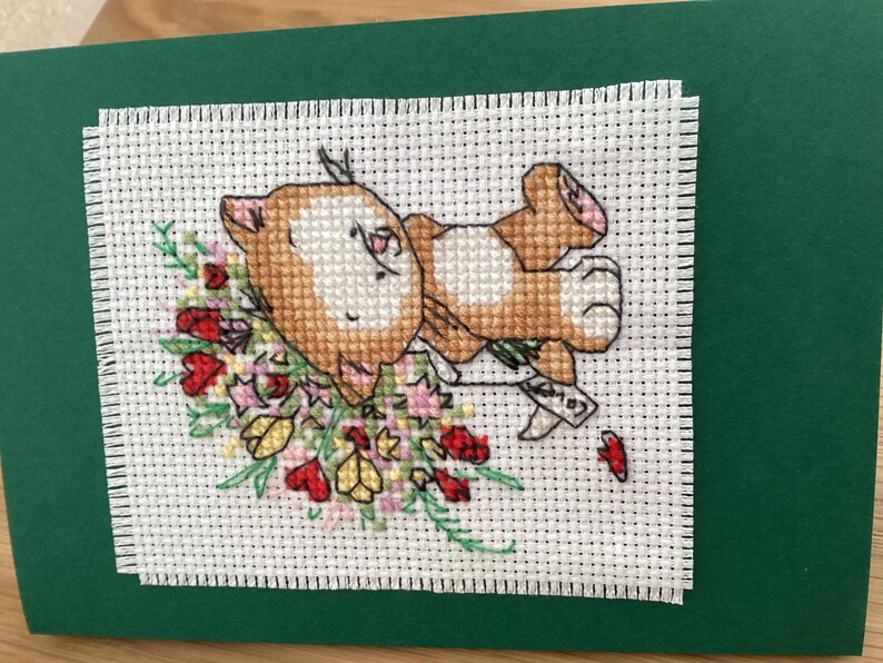 Kiri the Cat With Flowers Cross Stitch Card With Envelope for Any ...