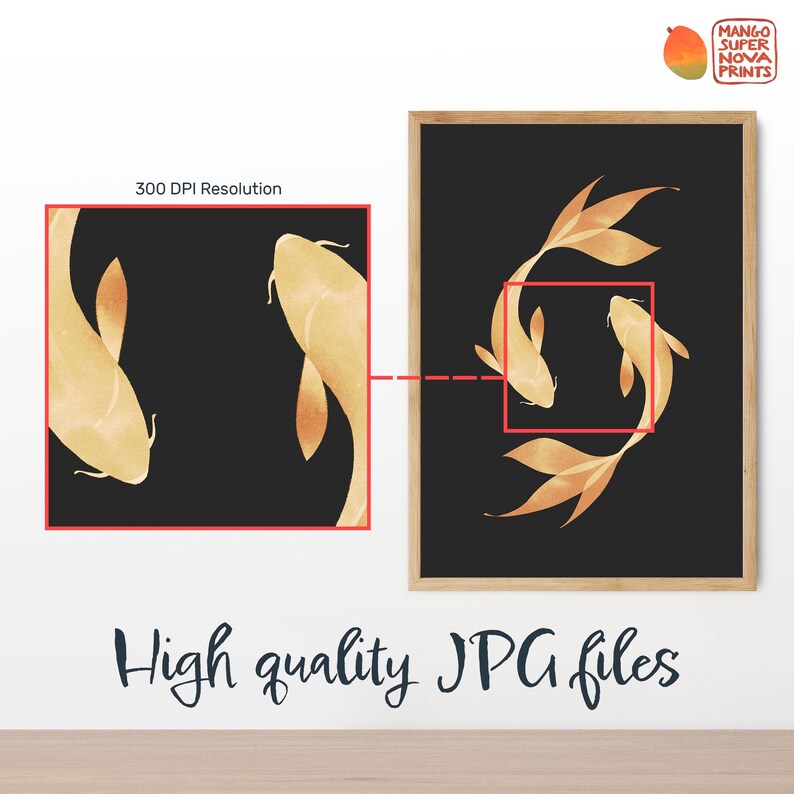 Koi Fish Color Art Painting, Gold Koi Fish Wall Decor, Feng Shui Wall ...