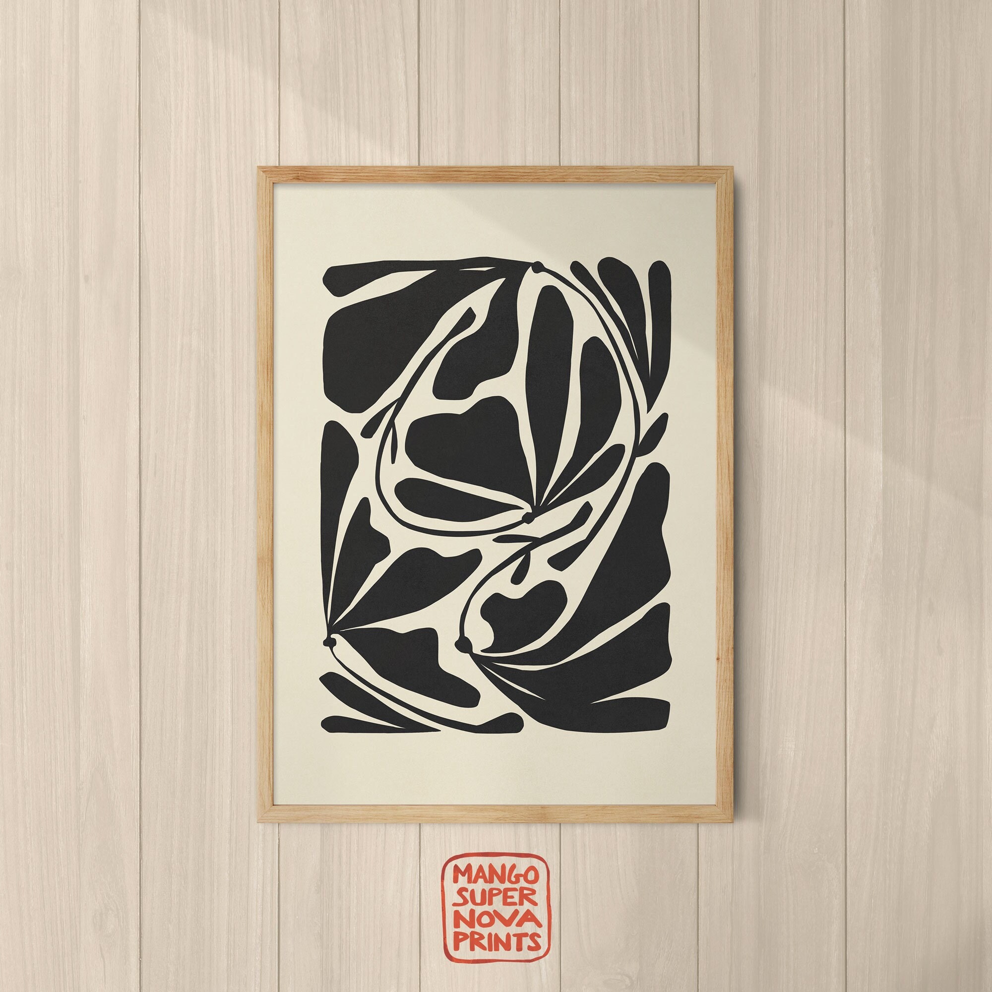 Abstract Plant Art, Beige Black Wall Art, Printable Wall Art, Mid ...