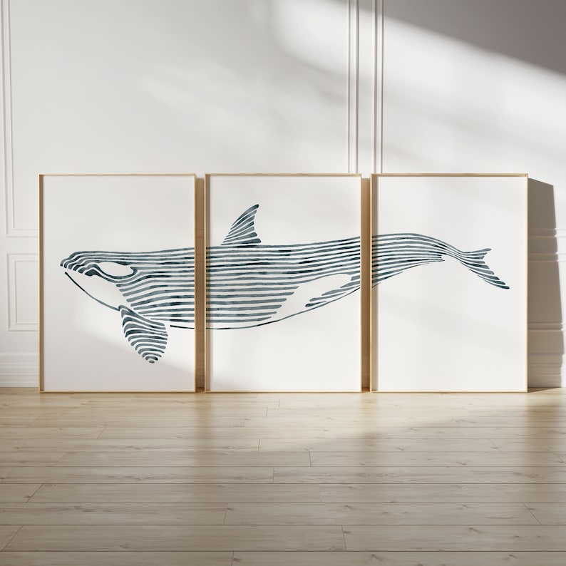 3 Piece Orca Whale Art, Set of 3, Orca Wall Art, Coastal Wall Art ...
