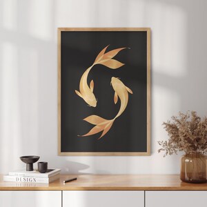Koi Fish Color Art Painting, Gold Koi Fish Wall Decor, Feng Shui Wall ...