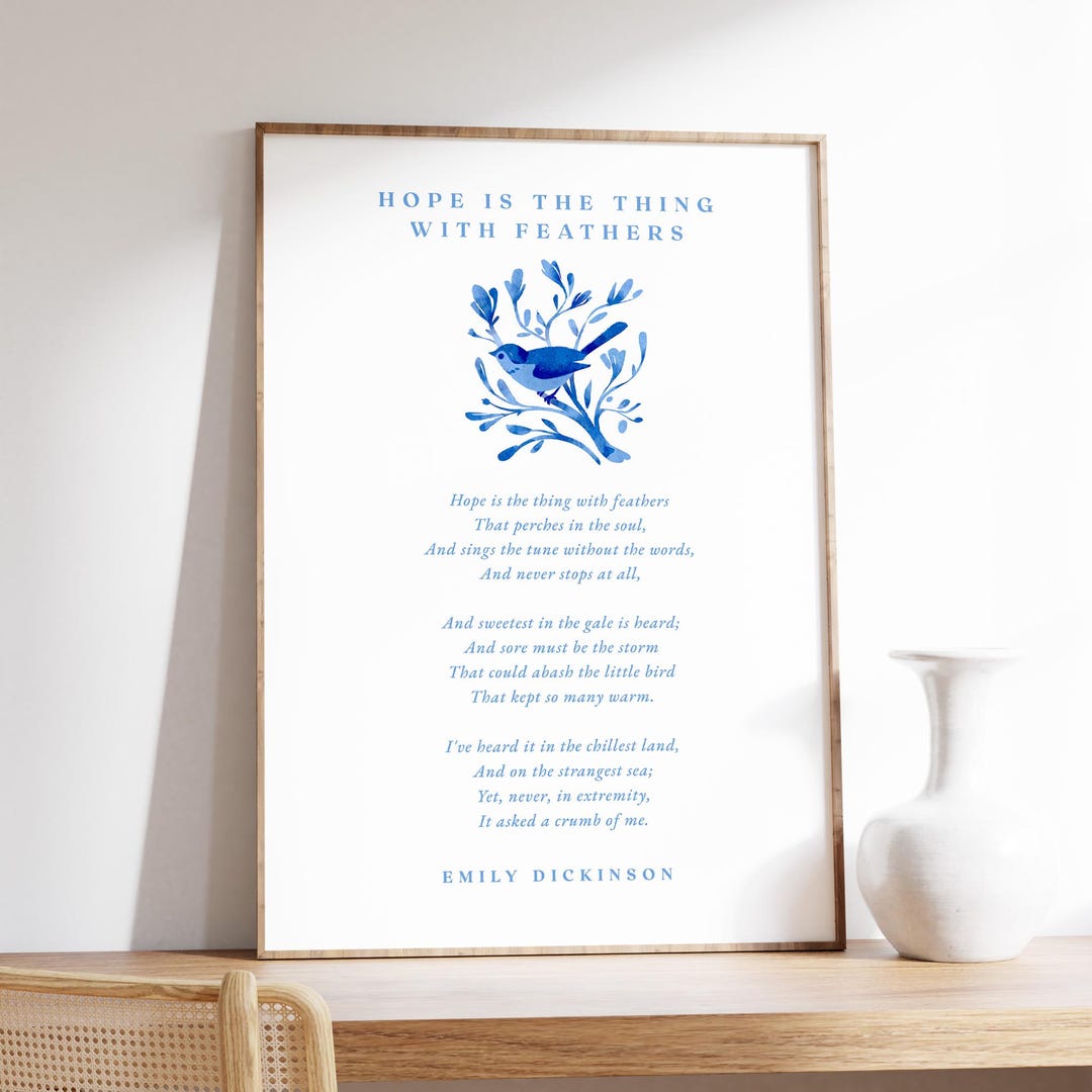 Emily Dickinson Poem Print, Hope is the Thing With Feathers, Emily ...