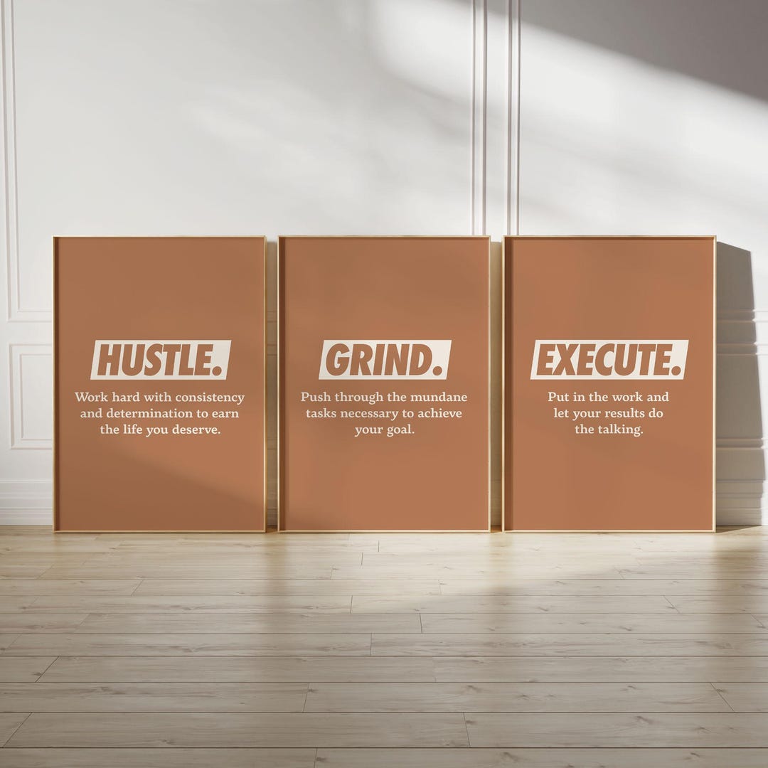 Hustle Grind Execute Print Set of 3, Motivational Office Decor ...