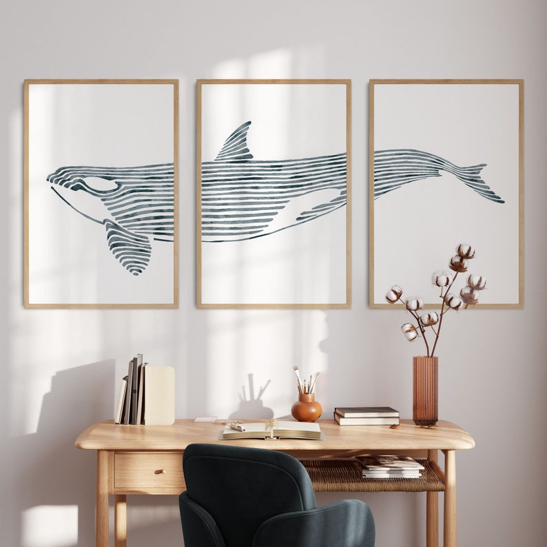 3 Piece Orca Whale Art, Set of 3, Orca Wall Art, Coastal Wall Art ...
