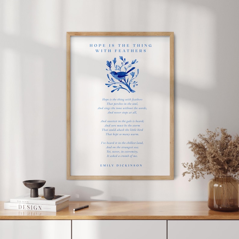 Emily Dickinson Poem Print, Hope is the Thing With Feathers, Emily ...