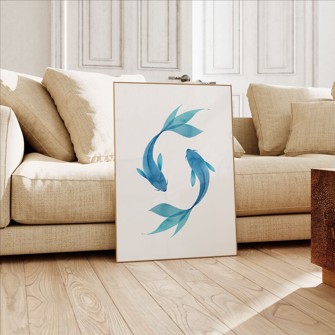 Koi Fish Color Art, Wall Art Koi Fish, Large Painting, Instant Digital ...