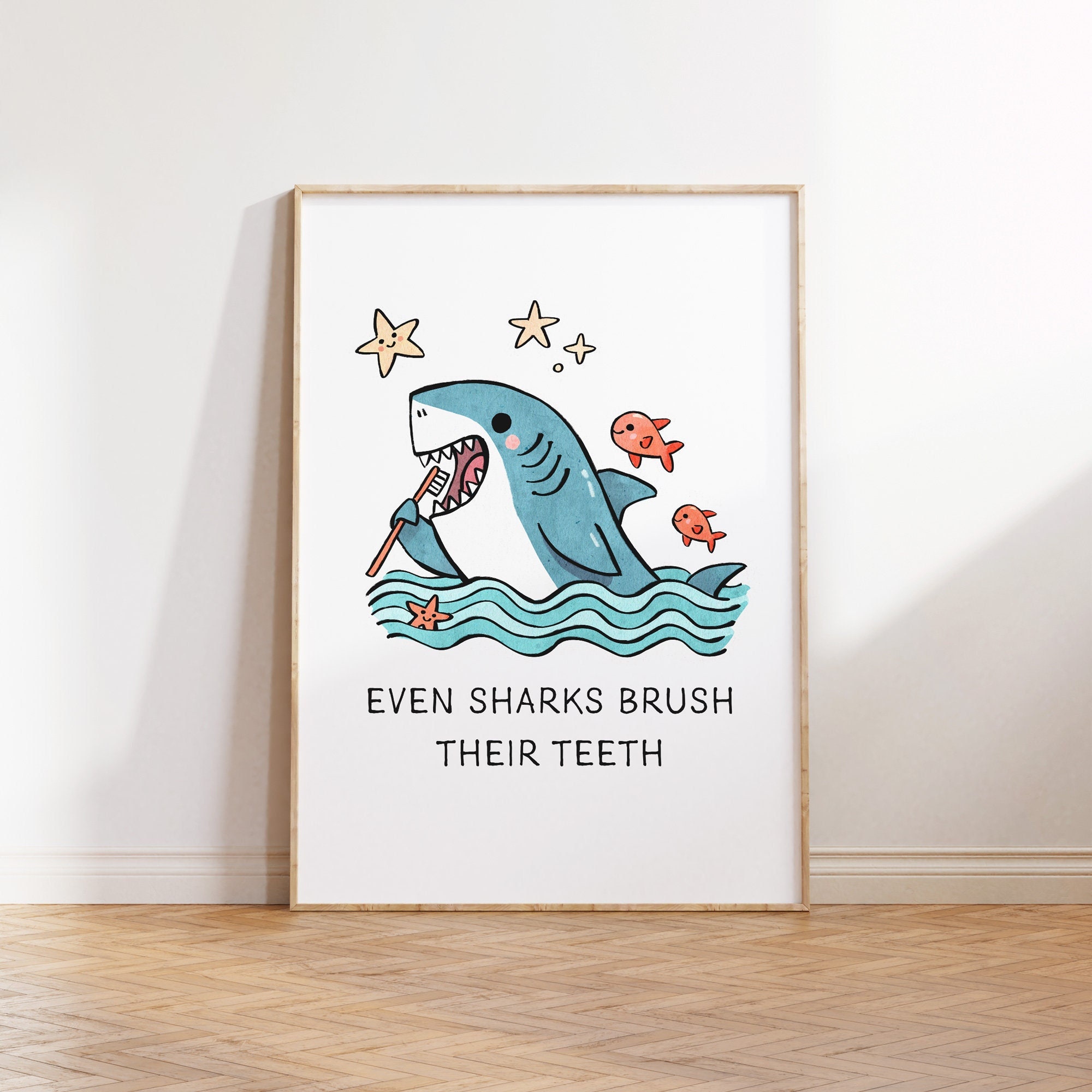 Even Sharks Brush Their Teeth Print, Dental Quotes, Nautical Kids ...