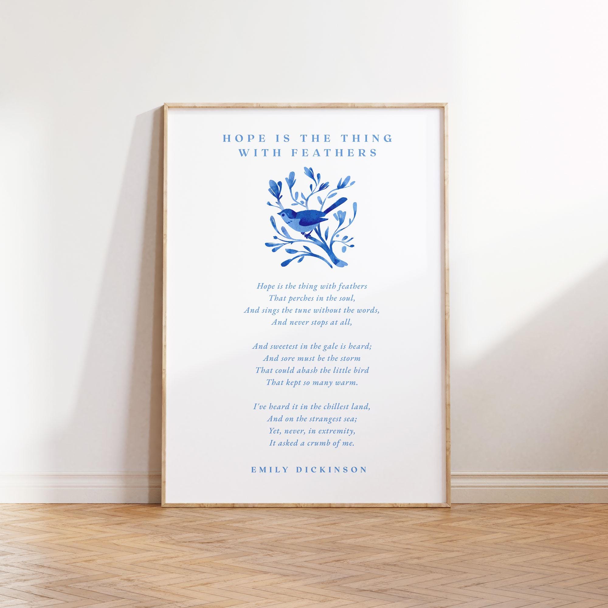 Emily Dickinson Poem Print, Hope is the Thing With Feathers, Emily ...