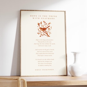 Emily Dickinson Poem Print, Hope is the Thing With Feathers, Emily ...