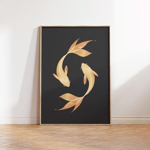 Koi Fish Color Art Painting, Gold Koi Fish Wall Decor, Feng Shui Wall ...