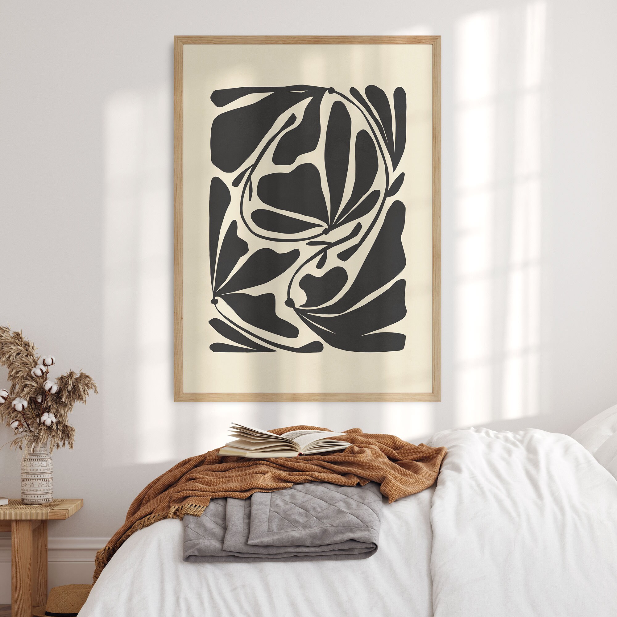 Abstract Plant Art, Beige Black Wall Art, Printable Wall Art, Mid ...