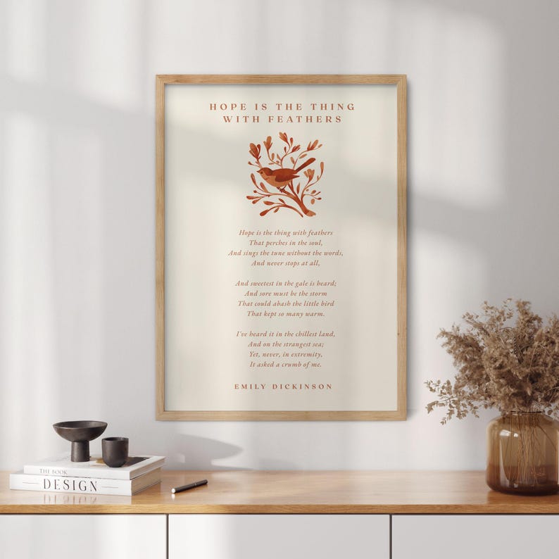Emily Dickinson Poem Print, Hope is the Thing With Feathers, Emily ...