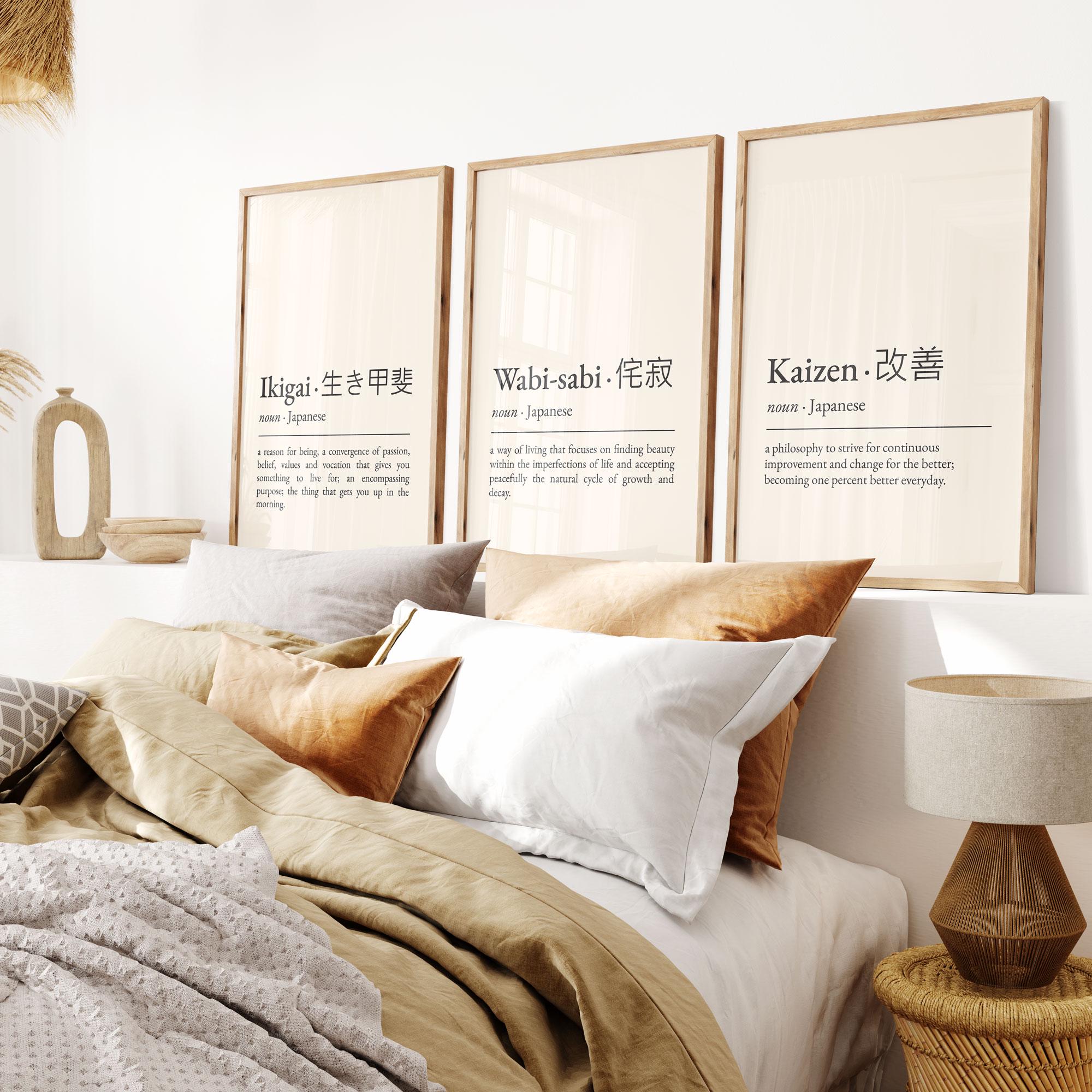 Japanese Poster Set of 3: Kaizen Ikigai Wabi Sabi Definition Prints ...
