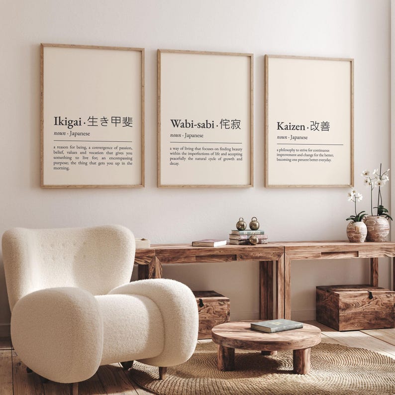 Japanese Poster Set of 3: Kaizen Ikigai Wabi Sabi Definition Prints ...