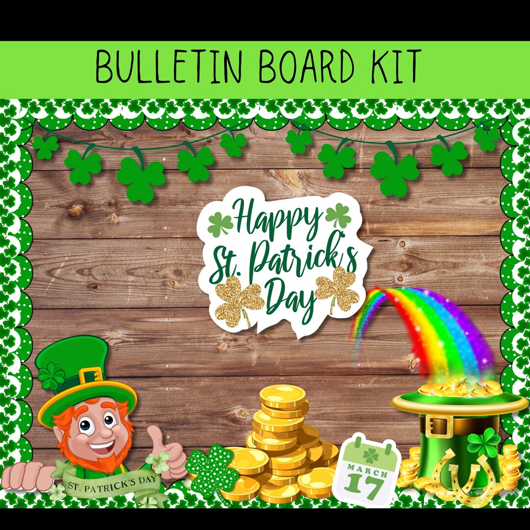 St. Patrick's Day Bulletin Board Kit: Leprechaun, Clover, Rainbow ...