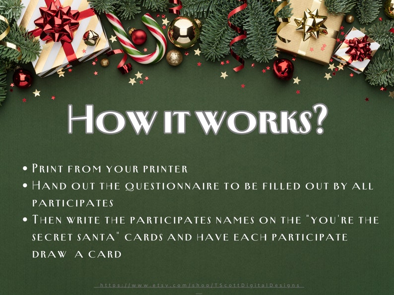 Secret Santa Questionnaire | Office Party | Gift Exchange | Printable ...