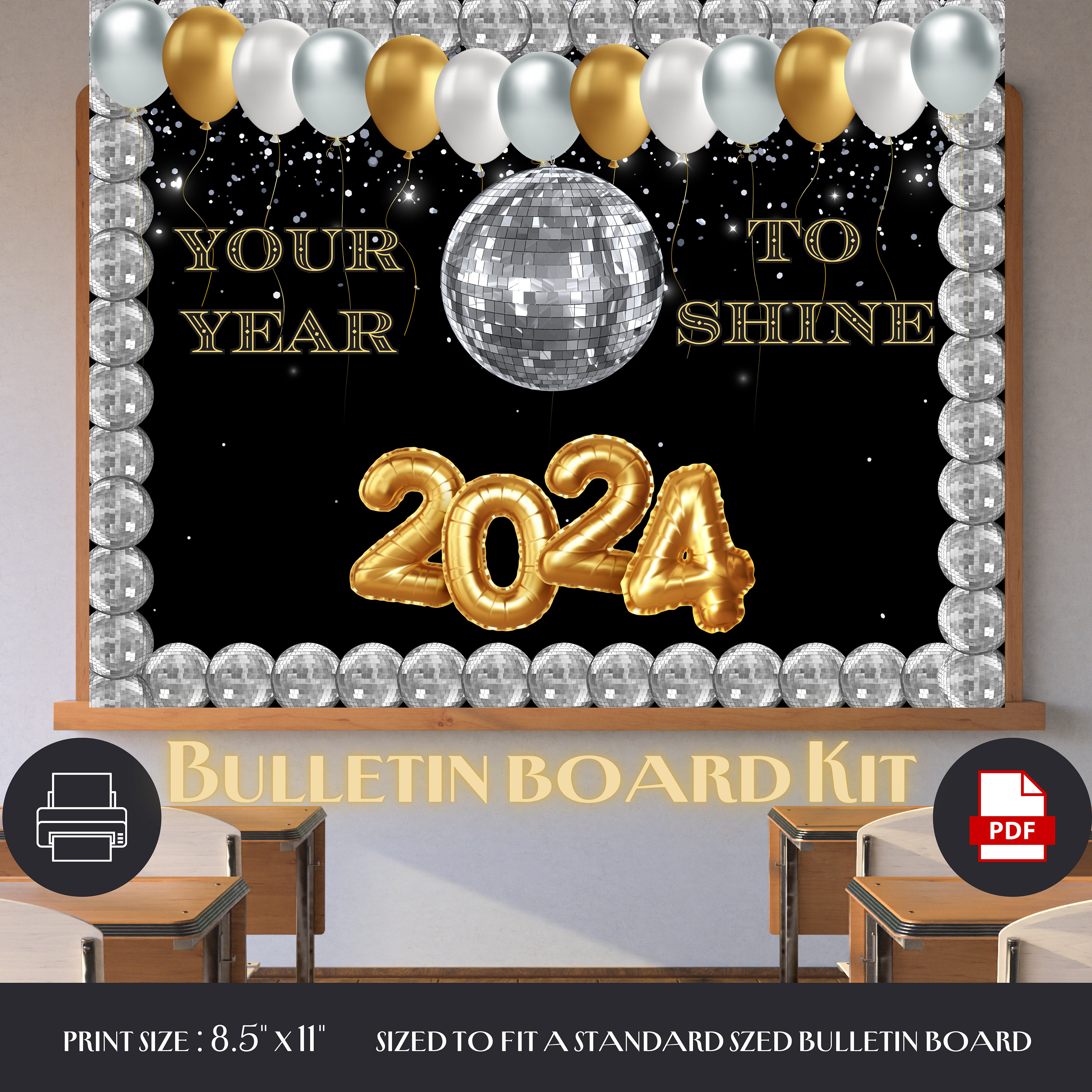 Bulletin Board Kit | 2024 New Years | Student Photo Activity | Disco ...