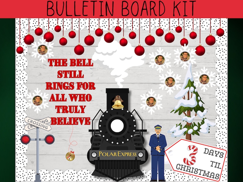 Bulletin Board Kit Christmas Board Jingle Bell Train Hat Student Photo ...