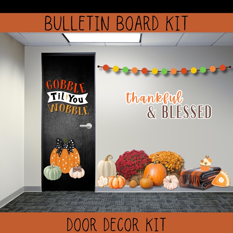 Thanksgiving Bulletin Board Kit: Thankful & Blessed Classroom Decor ...