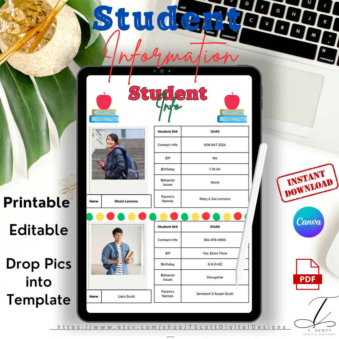 Editable Student Information | Student Information Form | Teacher ...