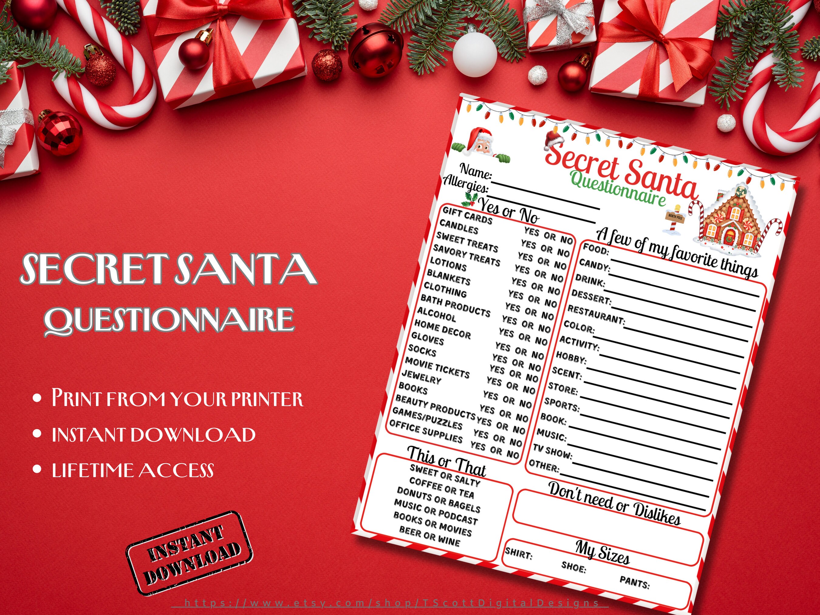 Secret Santa Questionnaire | Office Party | Gift Exchange | Printable ...