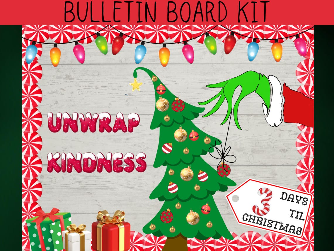Bulletin Board Kit | Christmas Board | Candy Cane | Ornament Student Photo Activity | Grinch ...