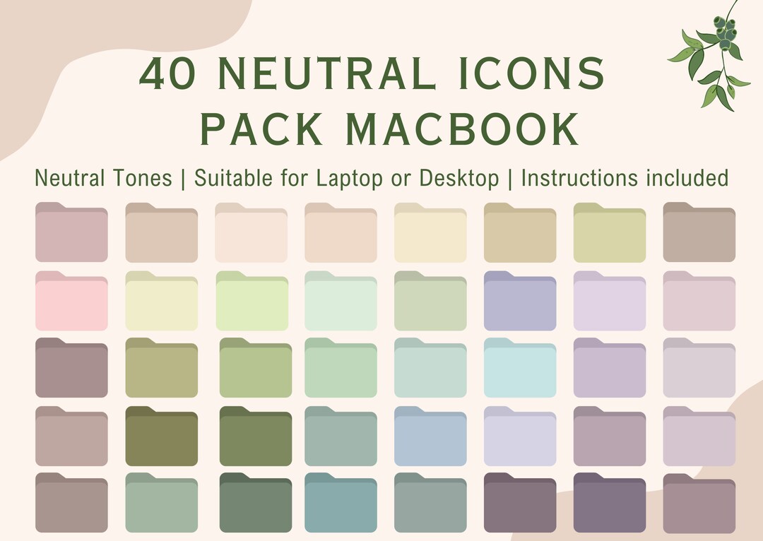 40 Neutral Icons Pack | Neutral Colours MacBook Folder Icons | Instant ...