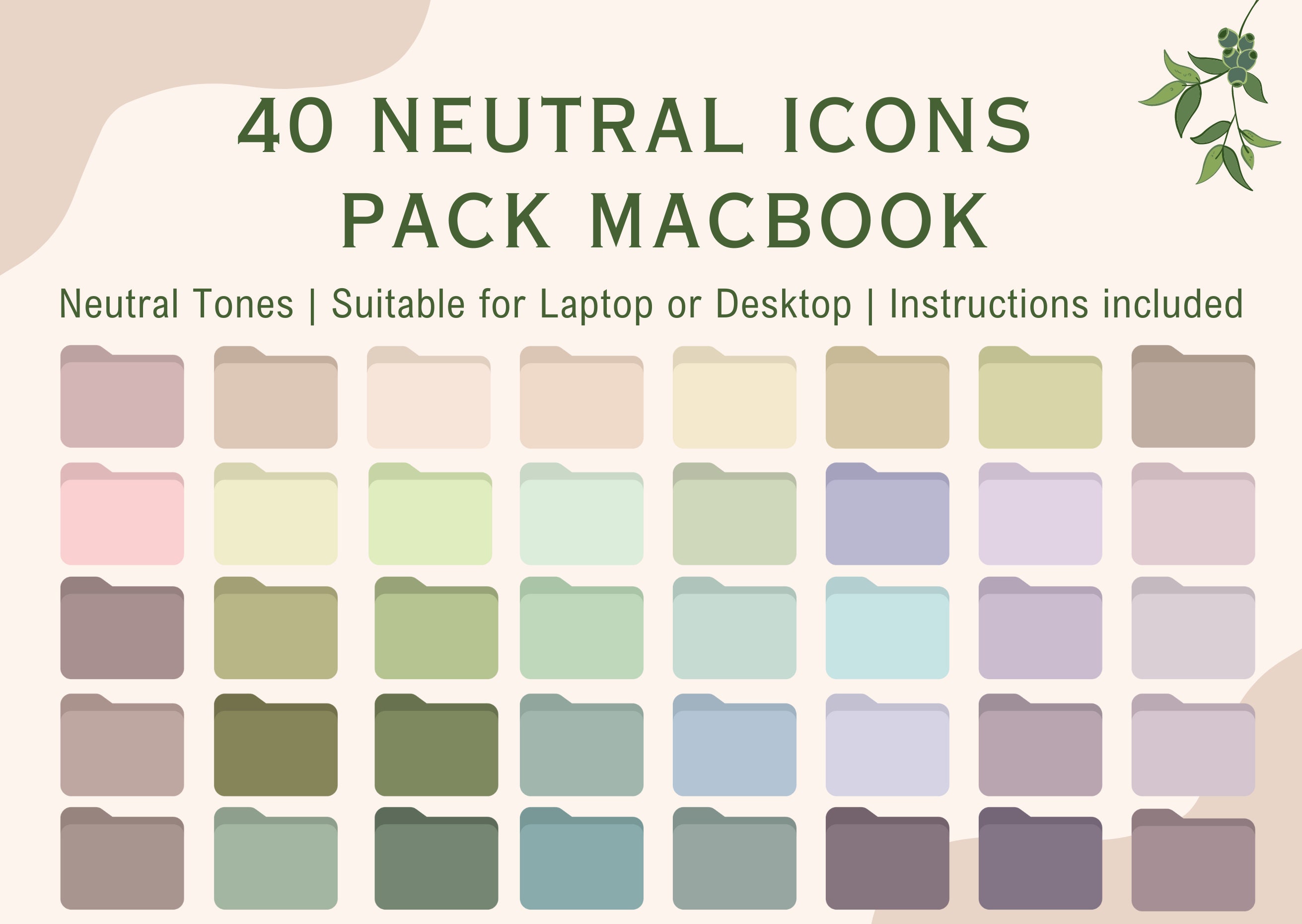 40 Neutral Icons Pack | Neutral Colours MacBook Folder Icons | Instant ...
