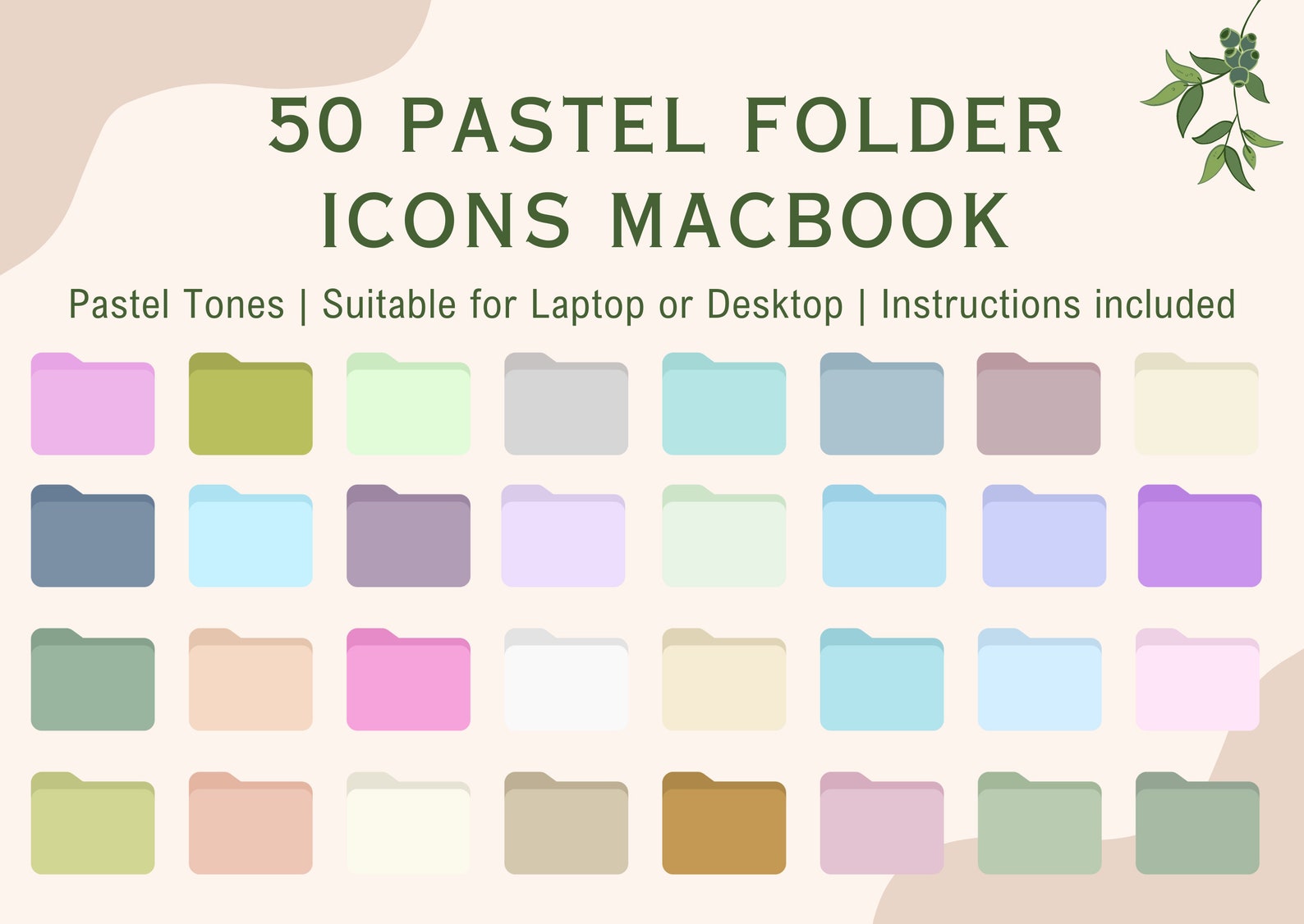 50 Pastel MacBook Folder Icons | Folder Icons Pack | Instant Download ...