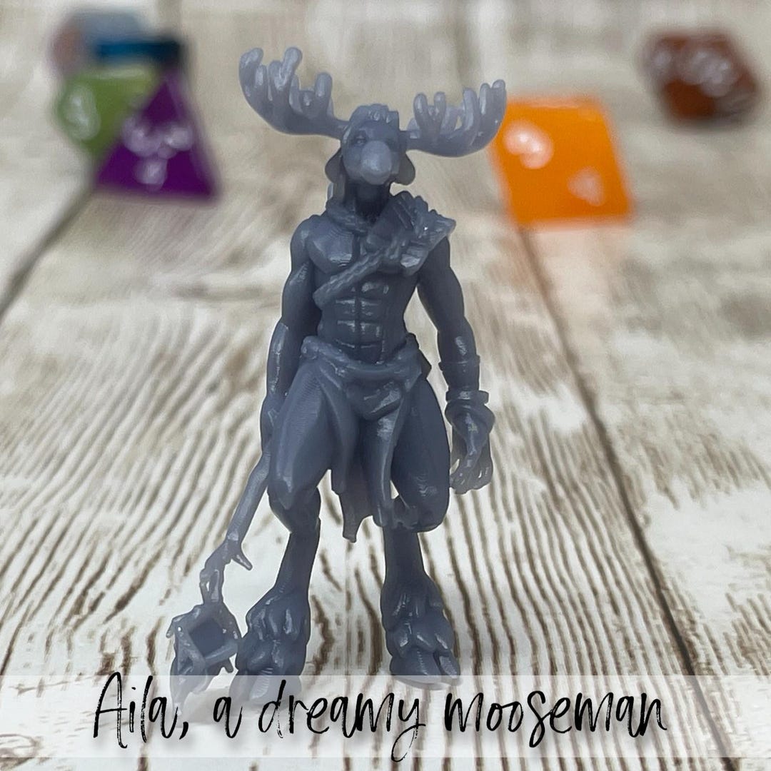 Aila, a Moose Druid Miniature: Horns, D&D 5e, Pathfinder, 32mm Scale ...