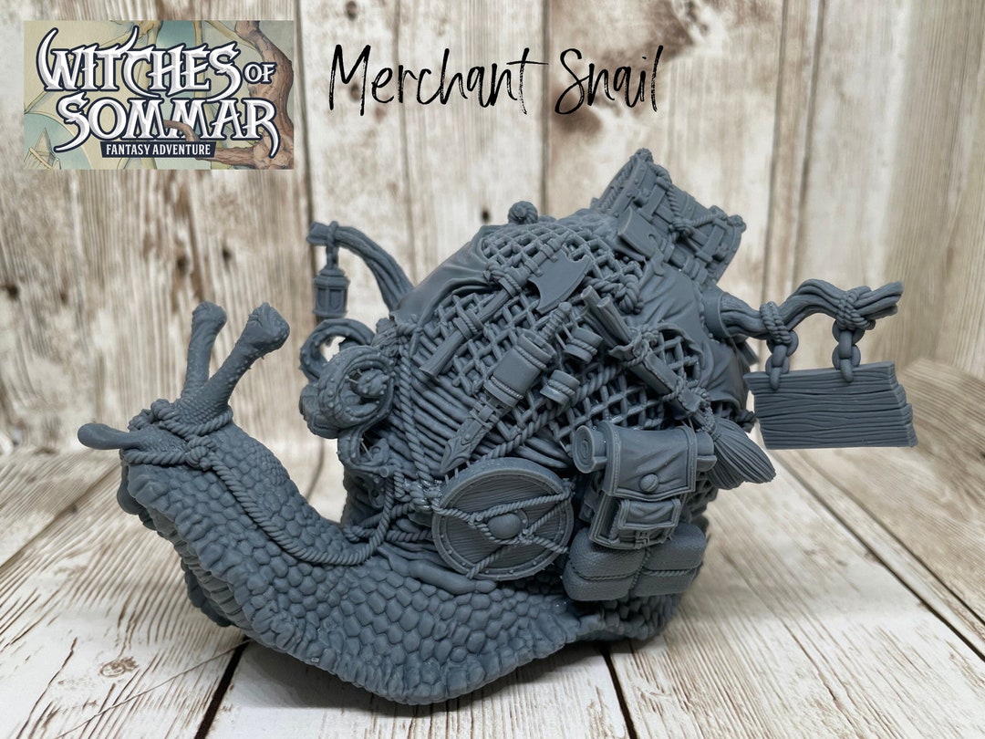 Prop Merchant Snail Miniature: D&D 5e, Pathfinder, 32mm Scale, Primed ...