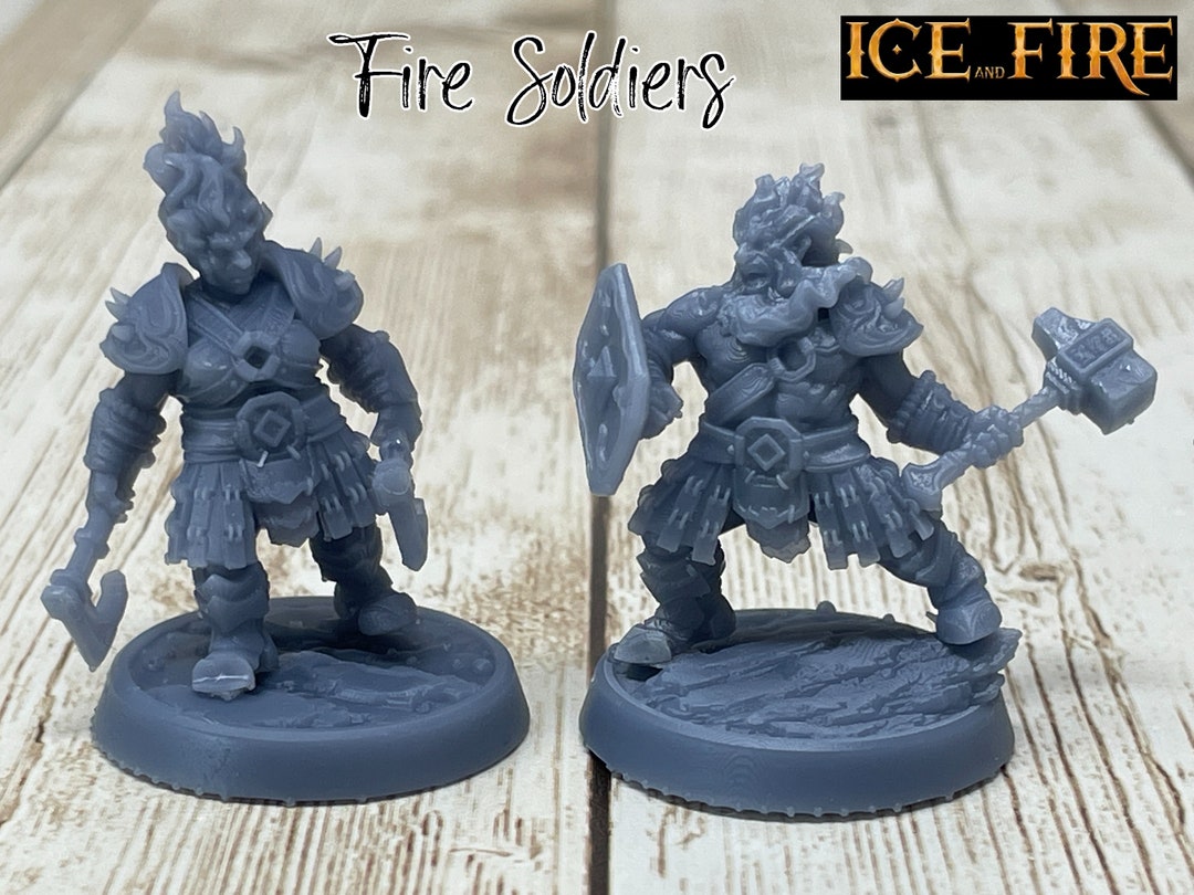 Dwarf Fire Soldier Fighters Miniature: D&D 5e, Pathfinder, 32mm Scale ...