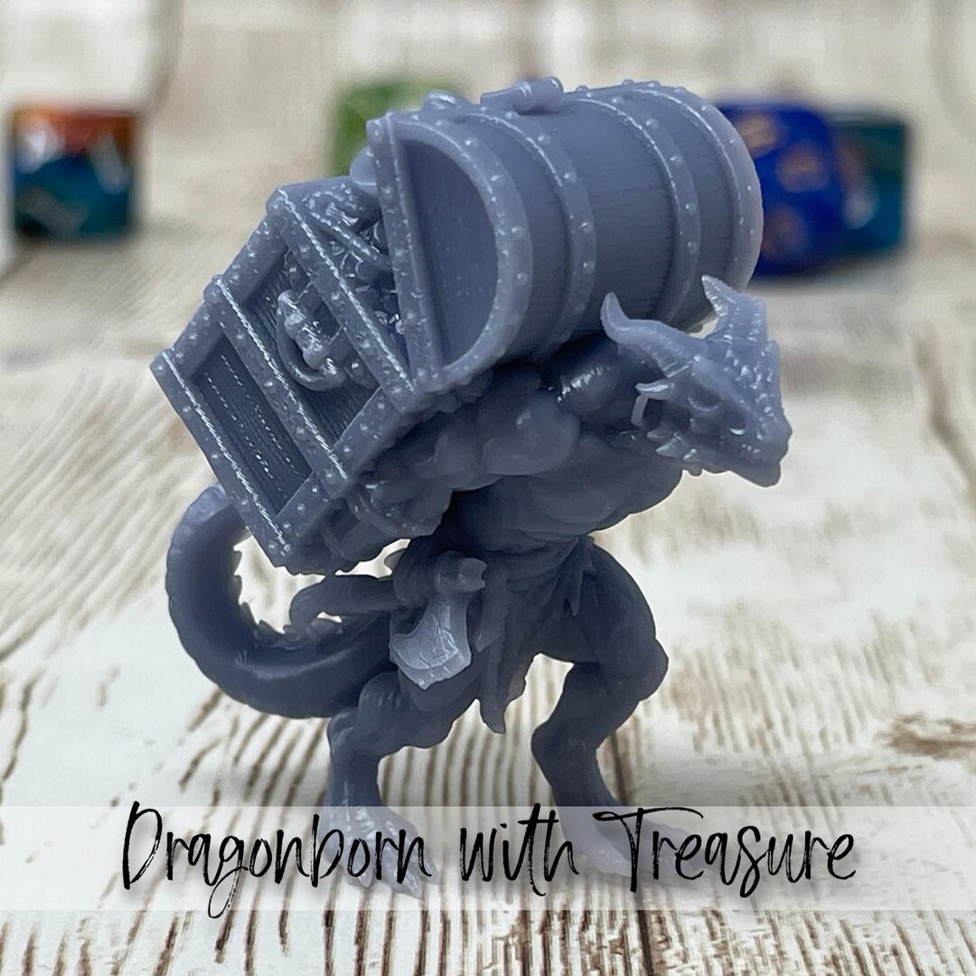 Dragonborn Rogue Thief Miniature: Treasure Chest, D&D 5e, Pathfinder ...