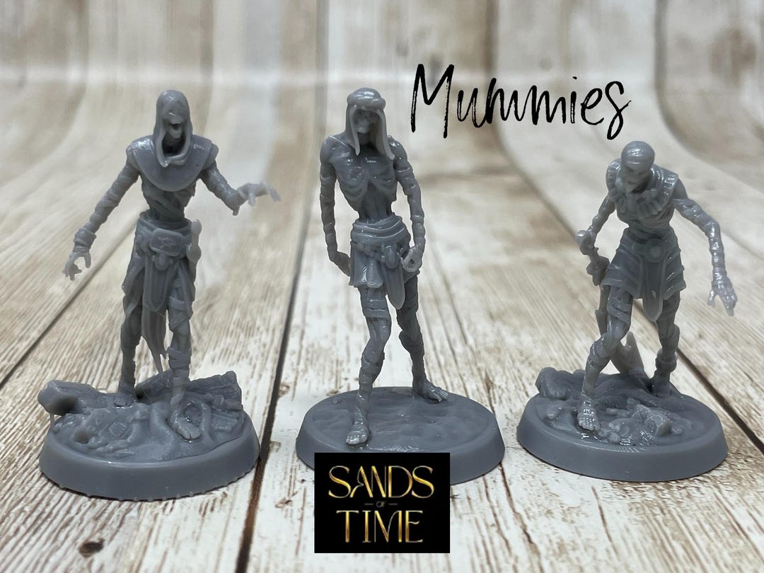 3 Mummy Monster Miniatures: D&D 5e, Pathfinder, 32mm Scale, Primed ...