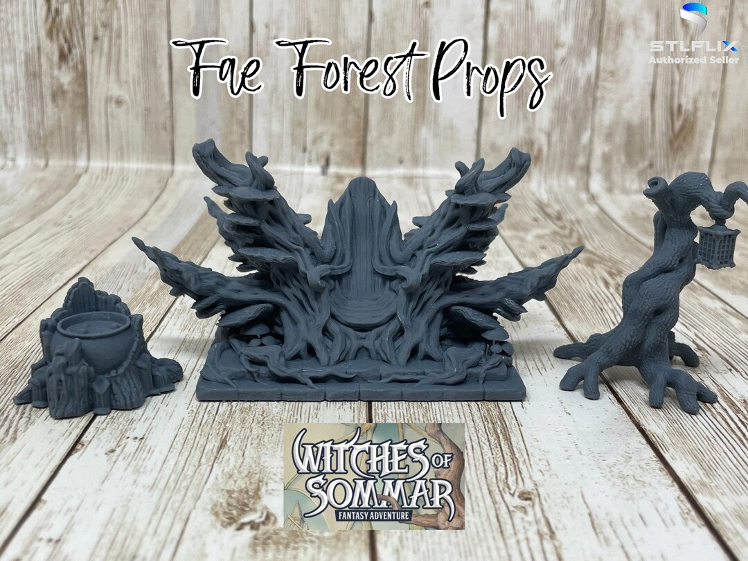 Fay Forest Prop Miniatures: Throne, Lantern, Cauldron, D&D, Pathfinder ...