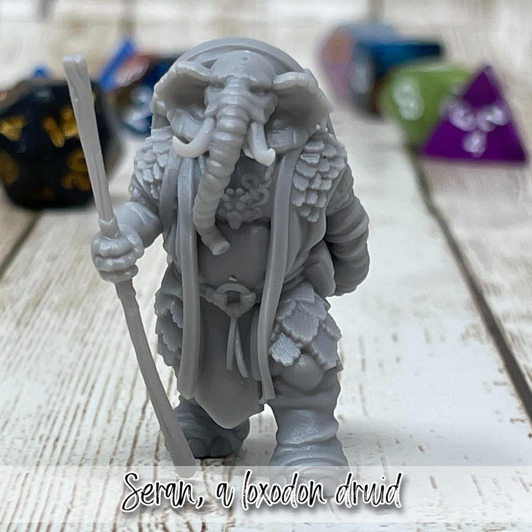 Loxodon Druid Miniature: Elephant, Staff, D&D 5e, Pathfinder, 32mm ...
