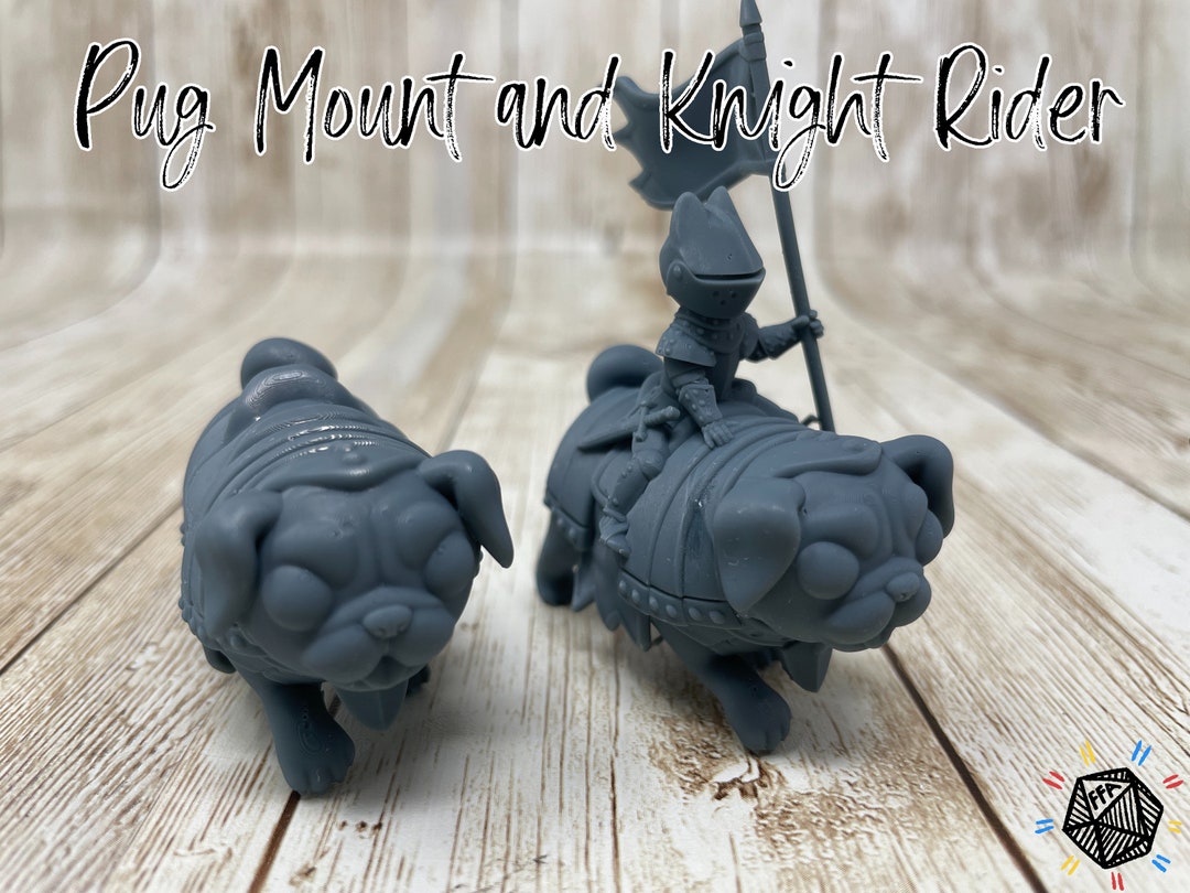Battle Pug Mount Miniature: Knight, D&D 5e, Pathfinder, 32mm Scale ...