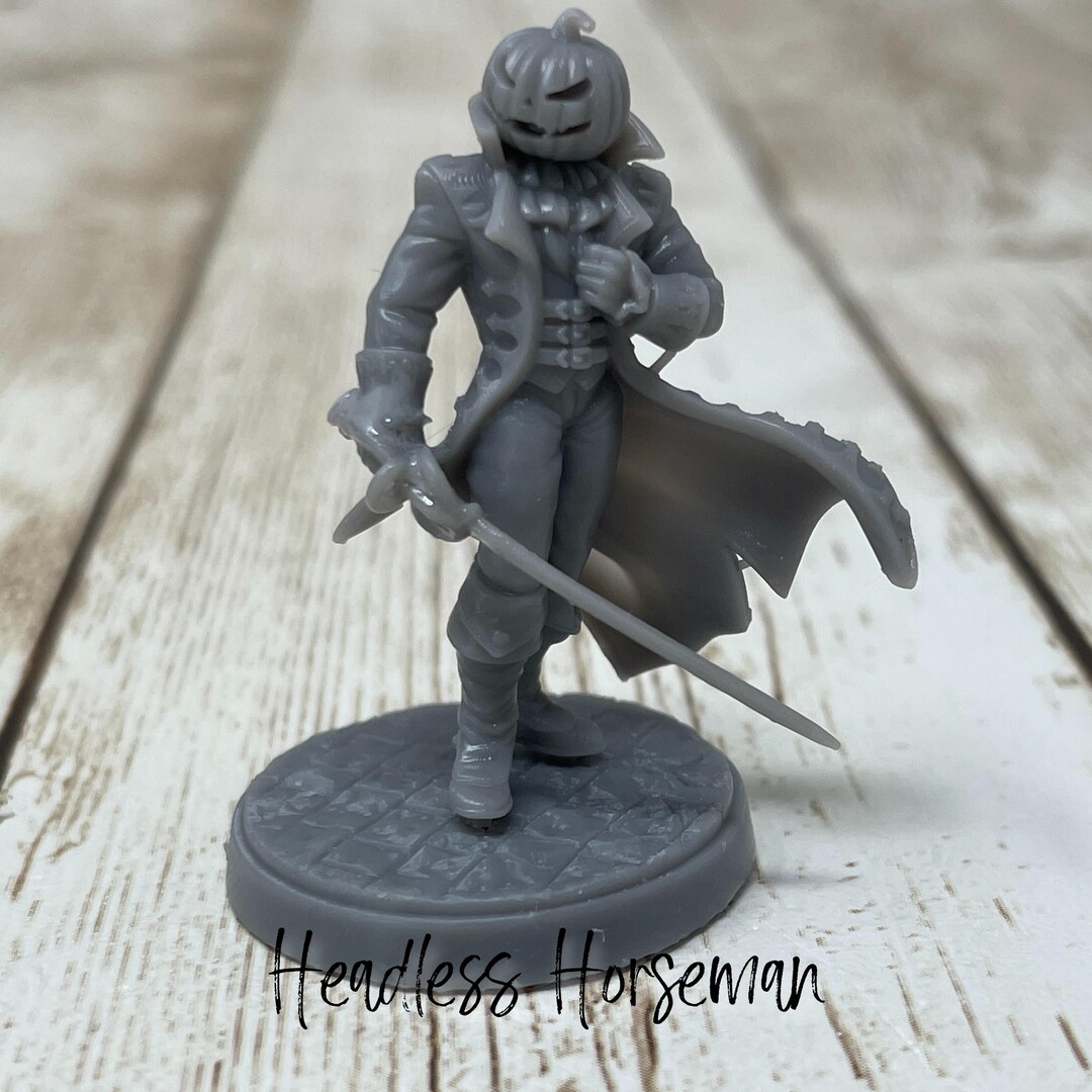 Headless Horseman Monster Miniature: Pumpkin, D&D 5e, Pathfinder, 32mm ...