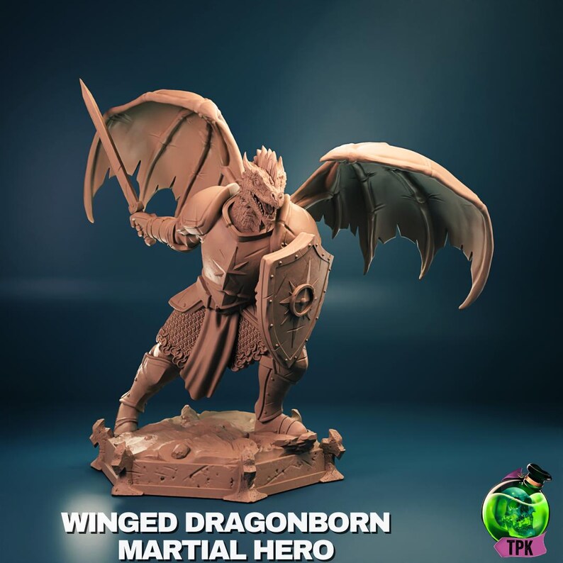 Winged Dragonborn TTRPG Miniature: D&D, Dnd, Pathfinder, RPG, Primed or ...