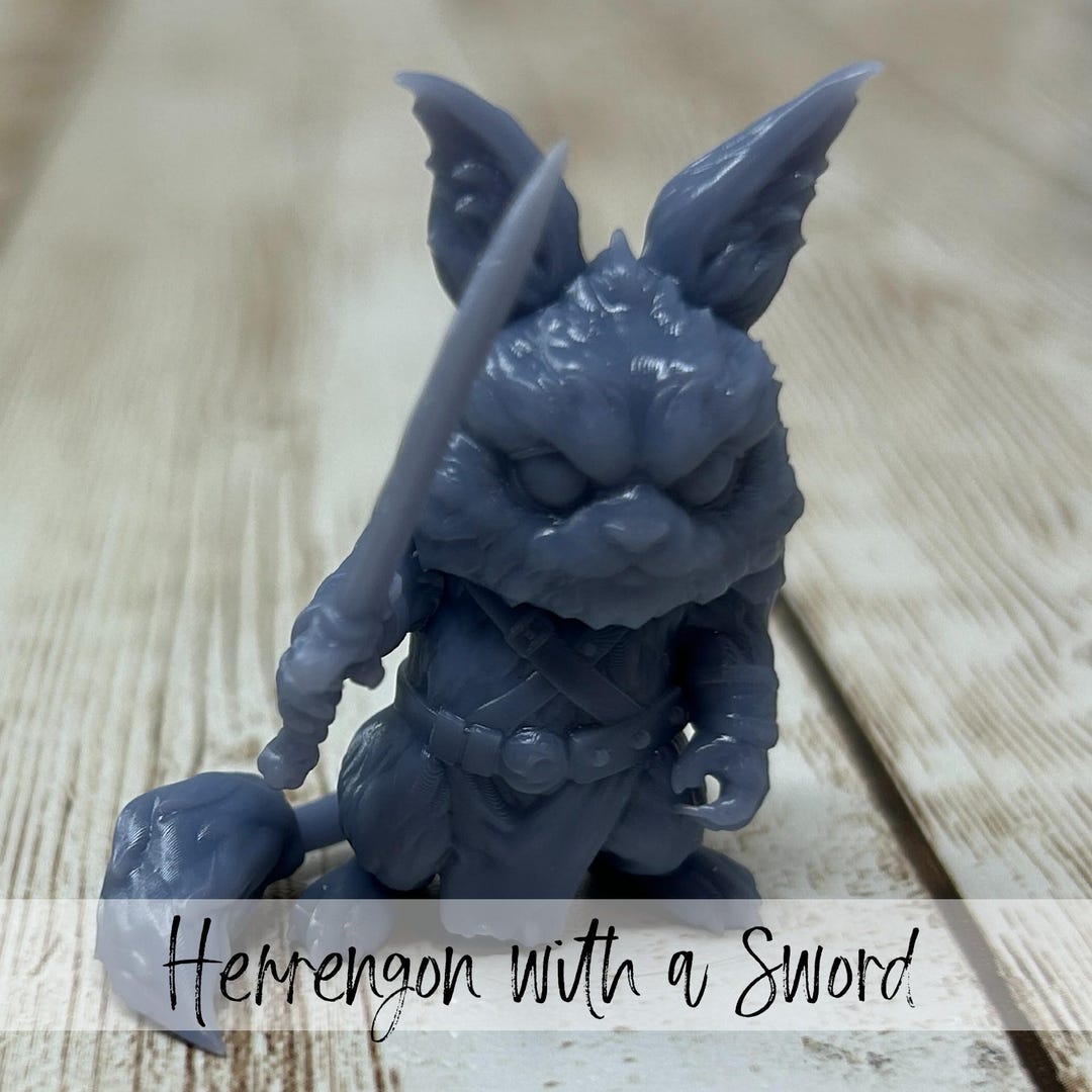 Herengon With a Sword Miniature: Rabbit, Shield, D&D 5e, Pathfinder ...