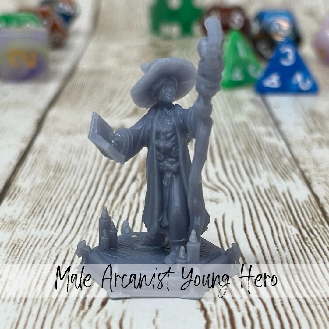 Young Male Magic User Miniature: D&D 5e, Pathfinder, 32mm Scale, Primed ...