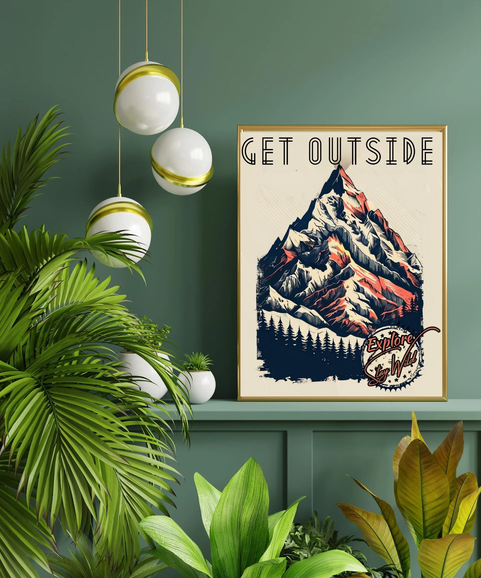 Get Outside Mountain Wall Art, Adventure Digital Print, Explore Stay ...